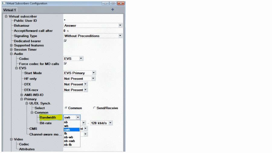 CMW500/CMW290 사용자 인터페이스에서 EVS 대역폭 표시기 VoLTE 및 VoWiFi 통화 | Rohde & Schwarz